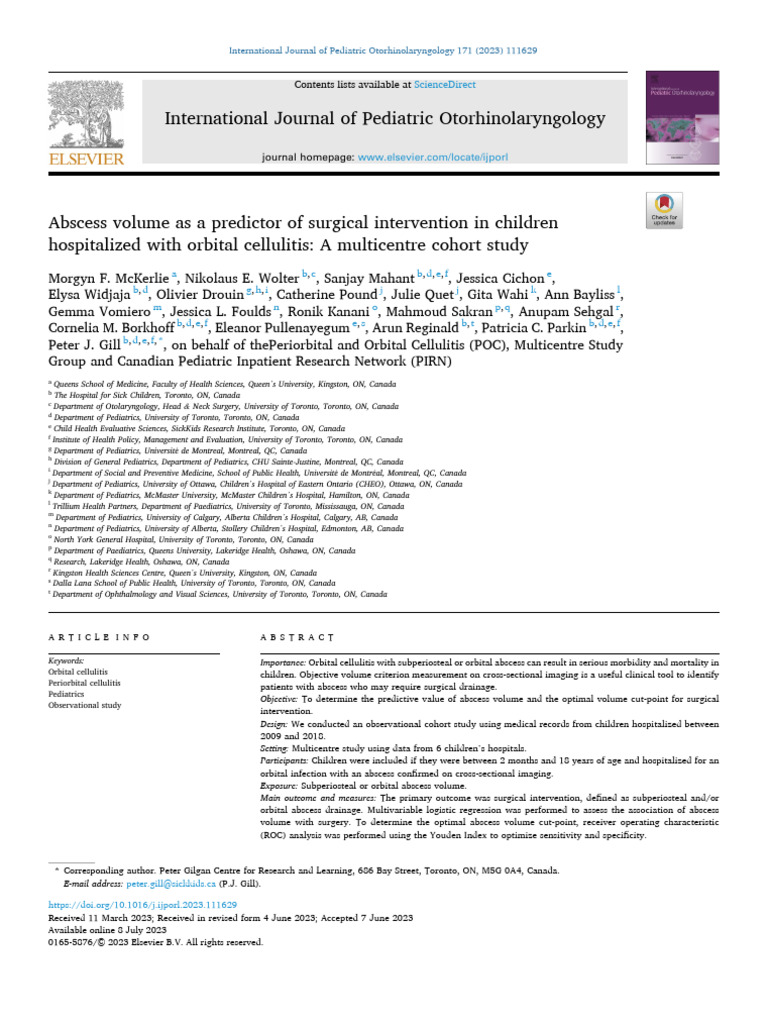 Abscess Volume in Orbital Cellulitis | PDF | Receiver Operating ...