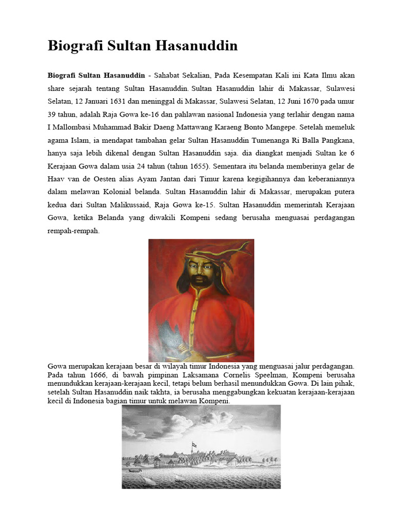 Biografi Sultan Hasanuddin | PDF | Perjalanan | Sejarah