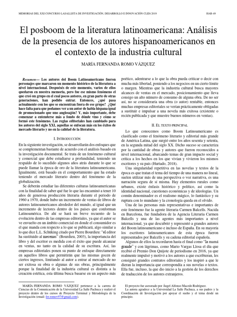 Análisis del Posboom Literario Latinoamericano | PDF | America latina ...