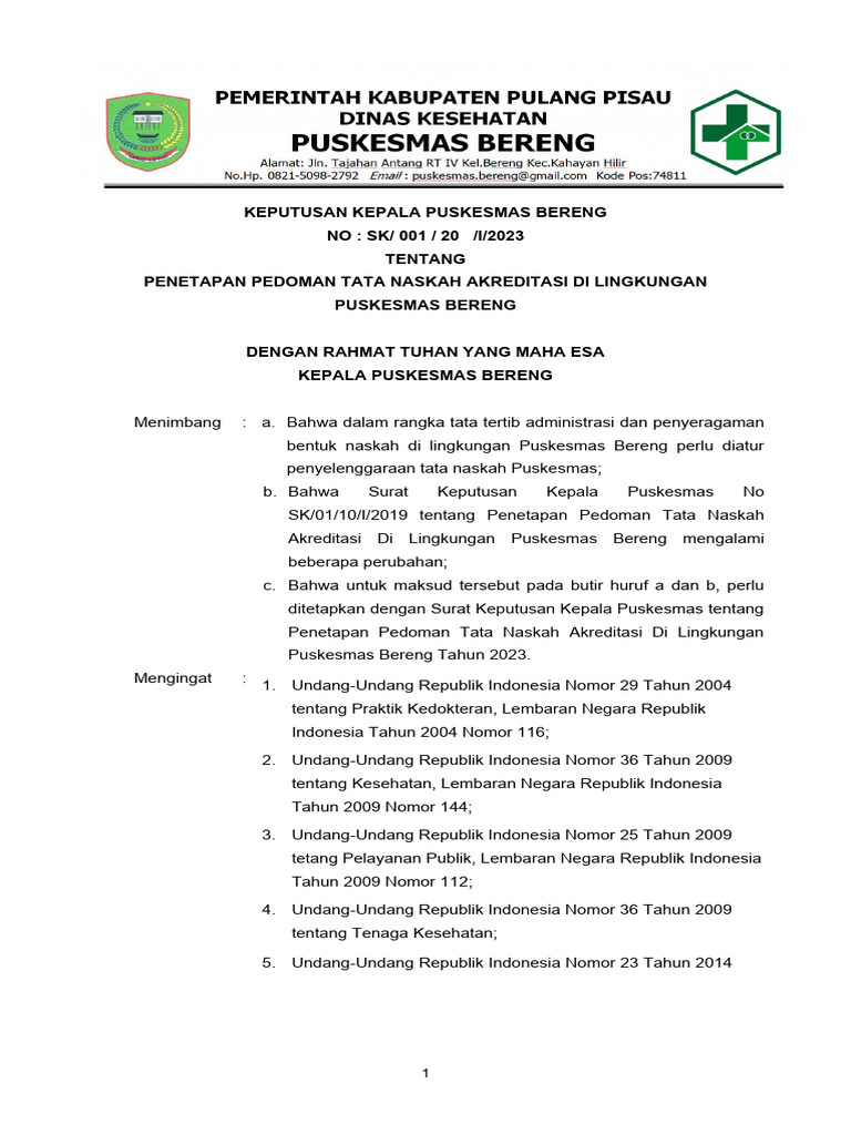 SK Tata Naskah PKM Bereng Revisi Terbaru | PDF