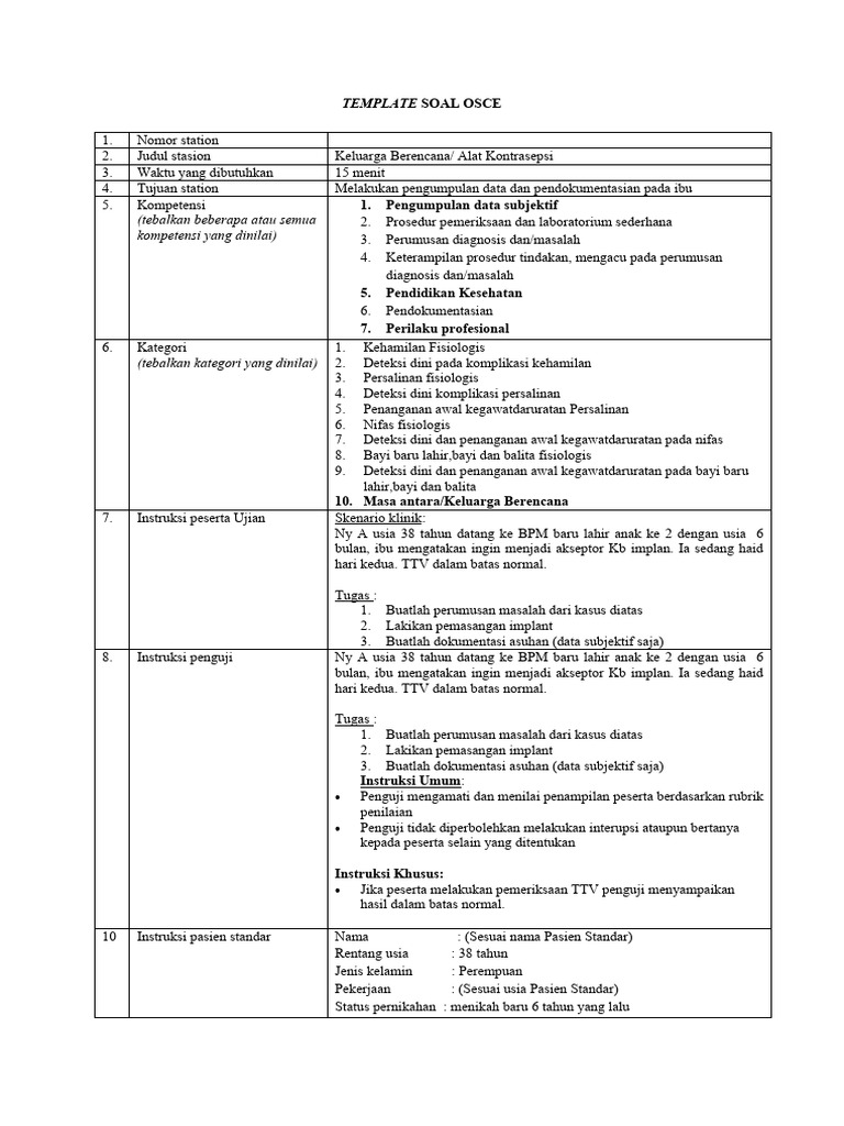 TEMPLATE SOAL OSCE Implant | PDF
