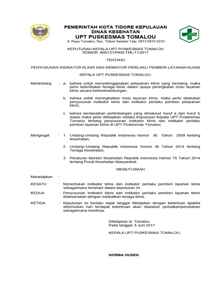 9.1.2.3 SK Penyusunan Indikator Klinis Dan Indikator Perilaku | PDF