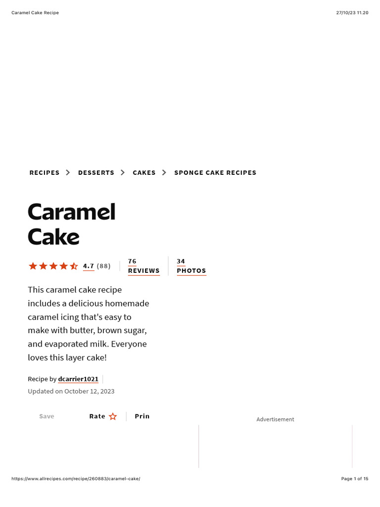 Caramel Cake Recipe | PDF | Cakes | Cuisine
