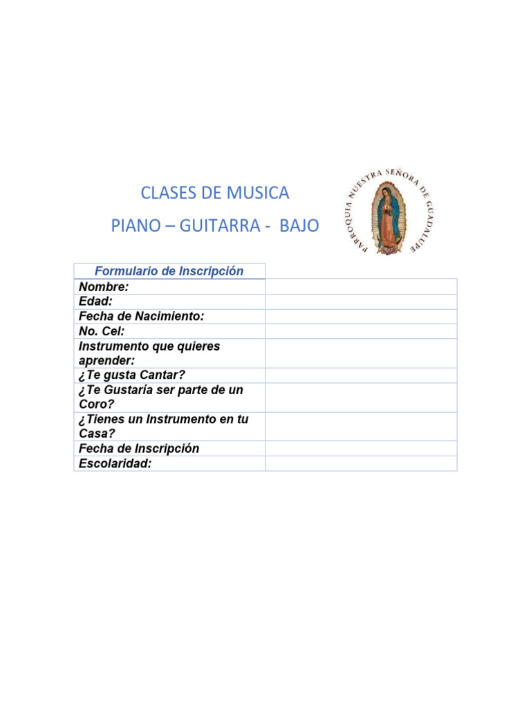 Formulario de Inscripción Clases de musica | PDF
