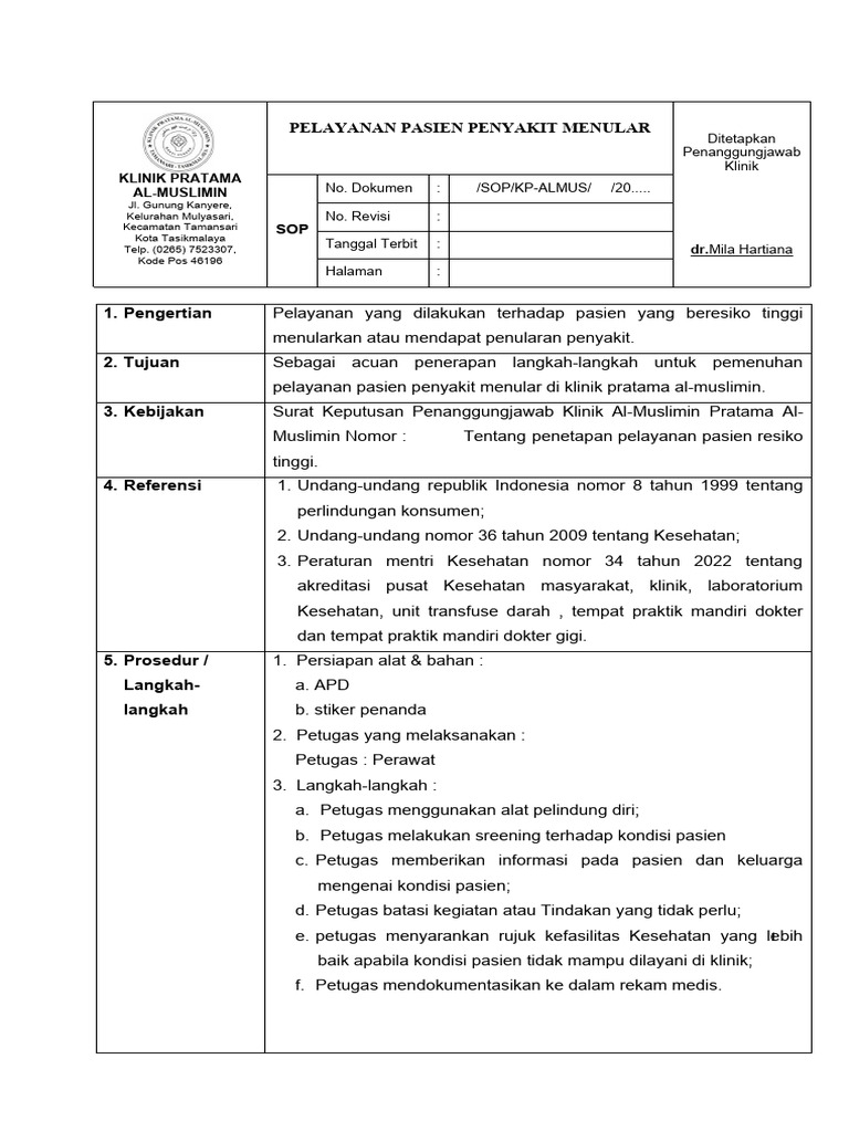 Sop Pelayanan Pasien Penyakit Menular | PDF