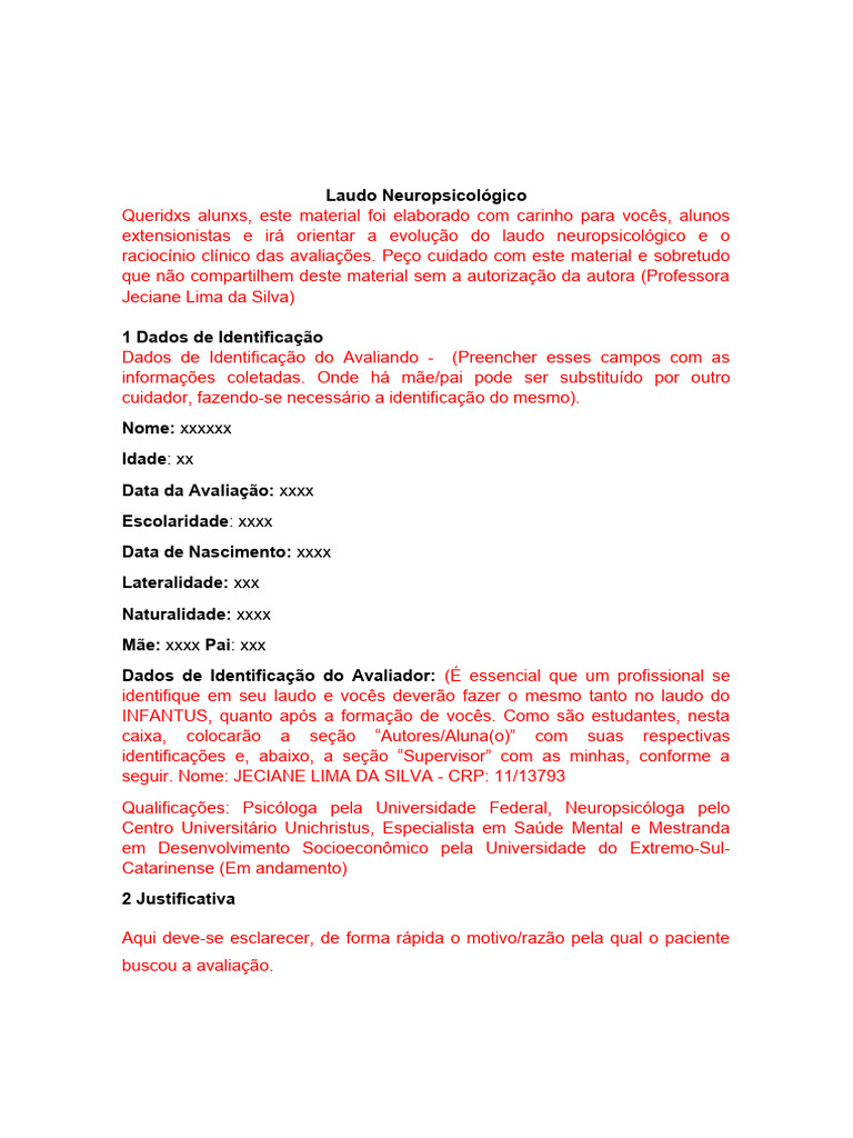 05 - Modelos de Laudo Neuropsi | PDF