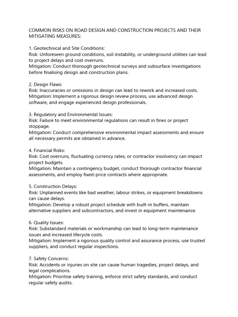 Common Risks On Road Design and Construction Projects and Their ...