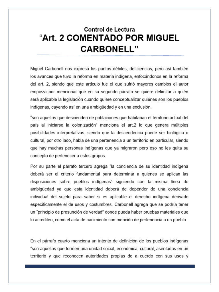 Reseña "Art. 2 COMENTADO POR MIGUEL CARBONELL" | PDF