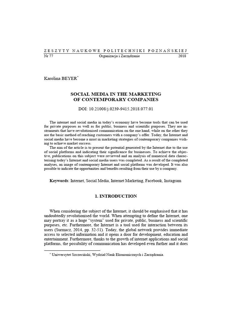 Beyer - Karolina SOCIAL MEDIA IN THE MARKETING OF CONTEMPORARY COMPANIES | PDF | Popular Culture ...