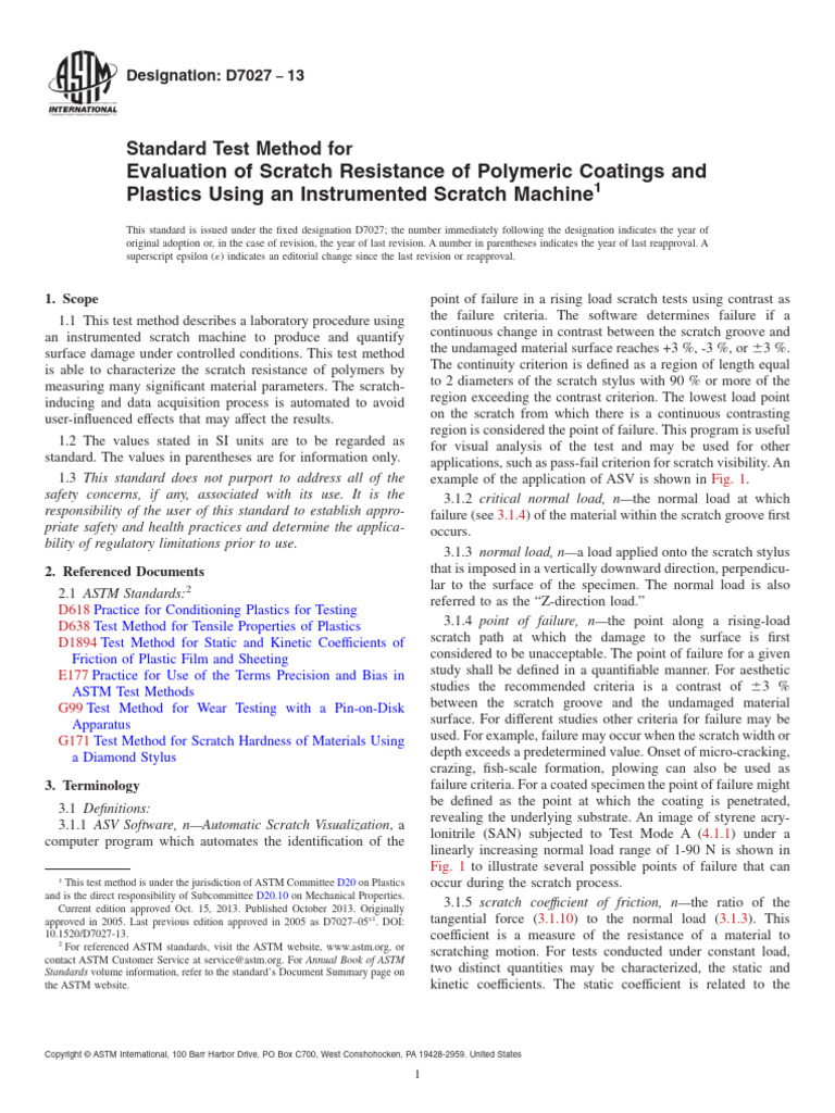 Evaluation of Scratch Resistance of Polymeric Coatings and Plastics ...