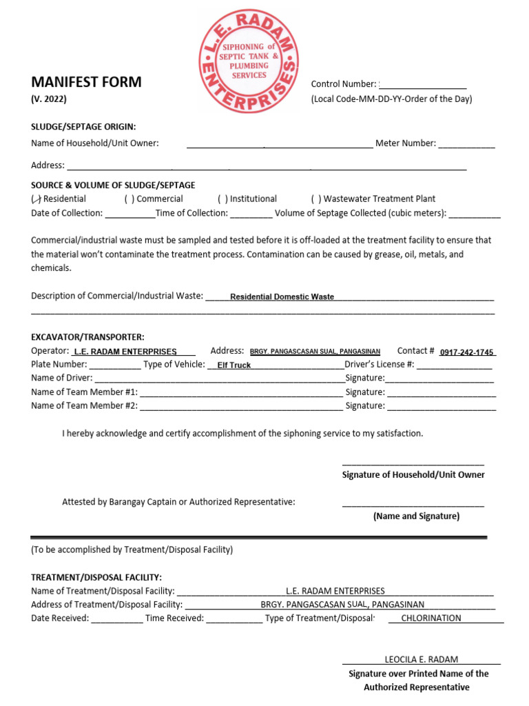 Manifest Form | PDF | Waste Management | Waste