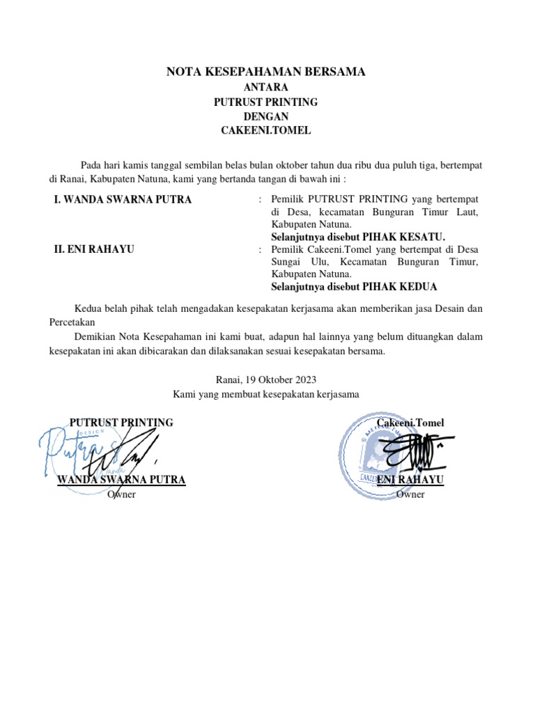 Nota Kesepakatan | PDF