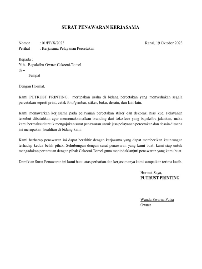Surat Penawaran Kerjasama | PDF