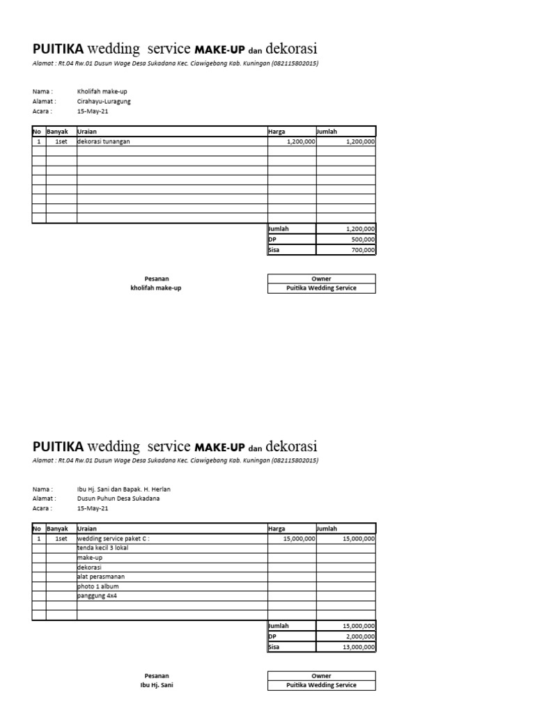 Nota Pemesanan Wedding | PDF