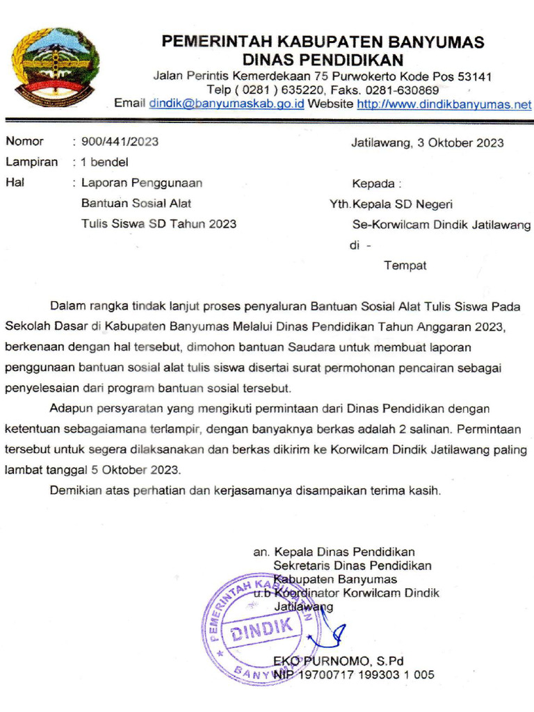 Permohonan Bansos Alat Tulis SD | PDF