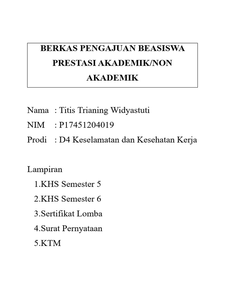 Berkas Pengajuan Beasiswa Prestasi Titis | PDF