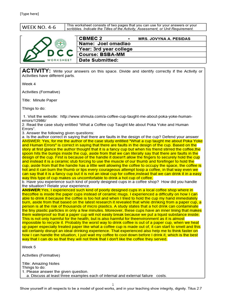 Cbmec 2 Week 4-6 | PDF