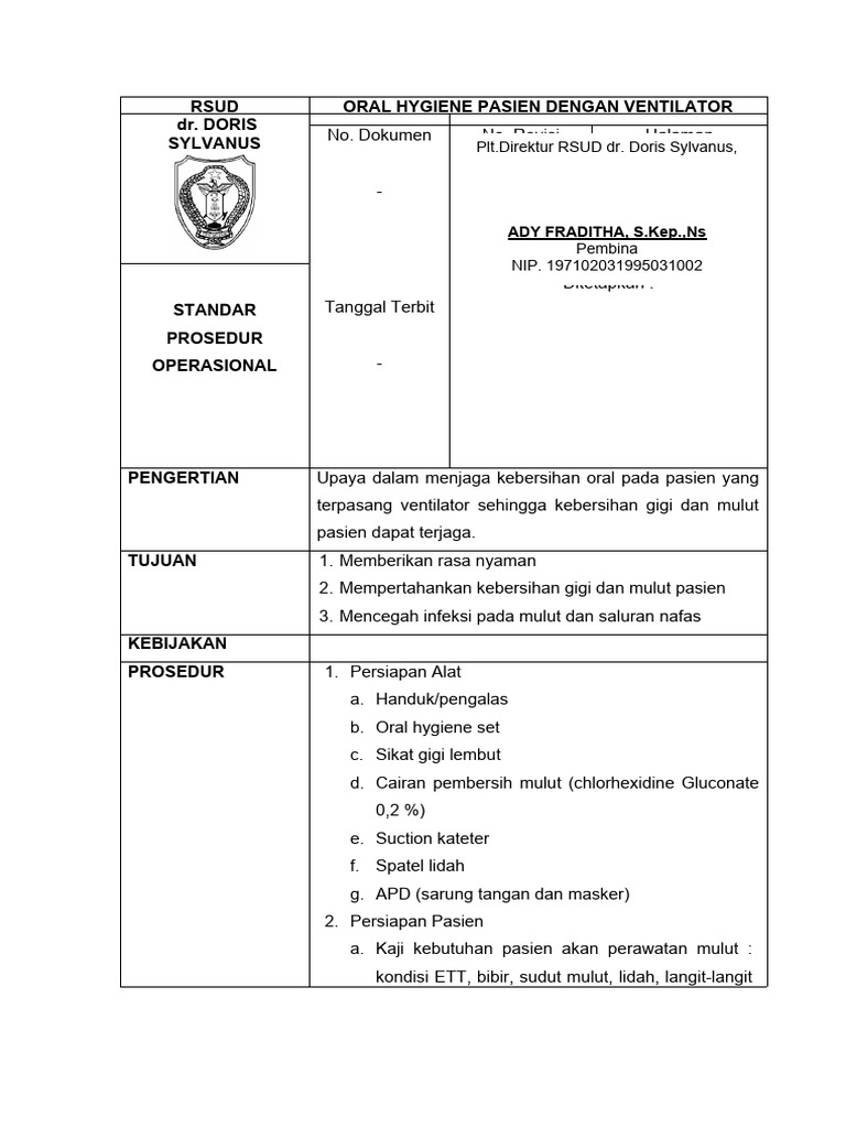 Spo Oral Hygiene Pasien Dengan Ventilator | PDF