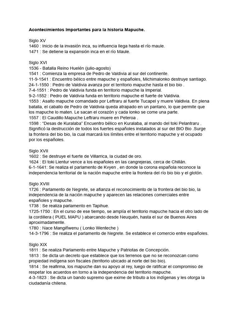 Acontecimientos Importantes para La Historia Mapuche | PDF