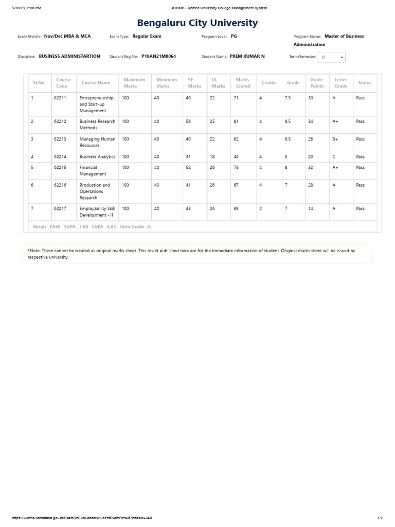2nd Sem Result Mba | PDF | Master Of Business Administration ...