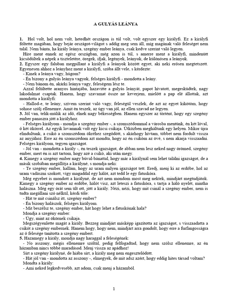 Szövegértés - A Gulyás Leánya | PDF
