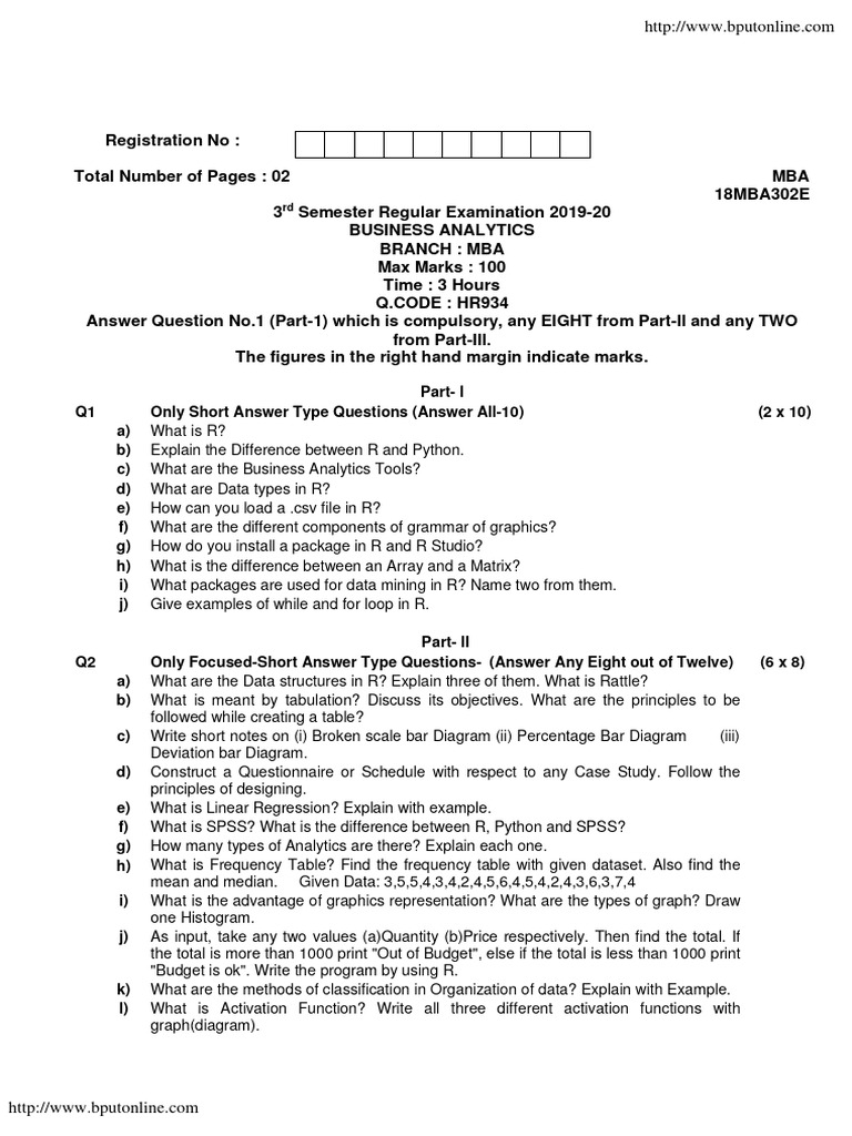 Mba 3 Sem Business Analytics 18mba302e 2020 | PDF