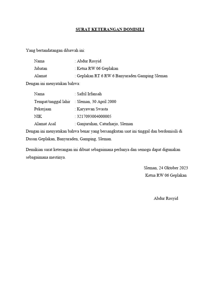 Surat Keterangan Domisili Kosongan | PDF