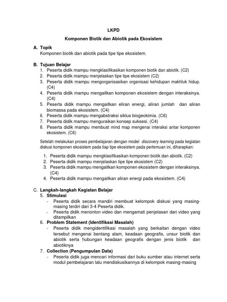 Lkpd Ekosistem 1 Pdf