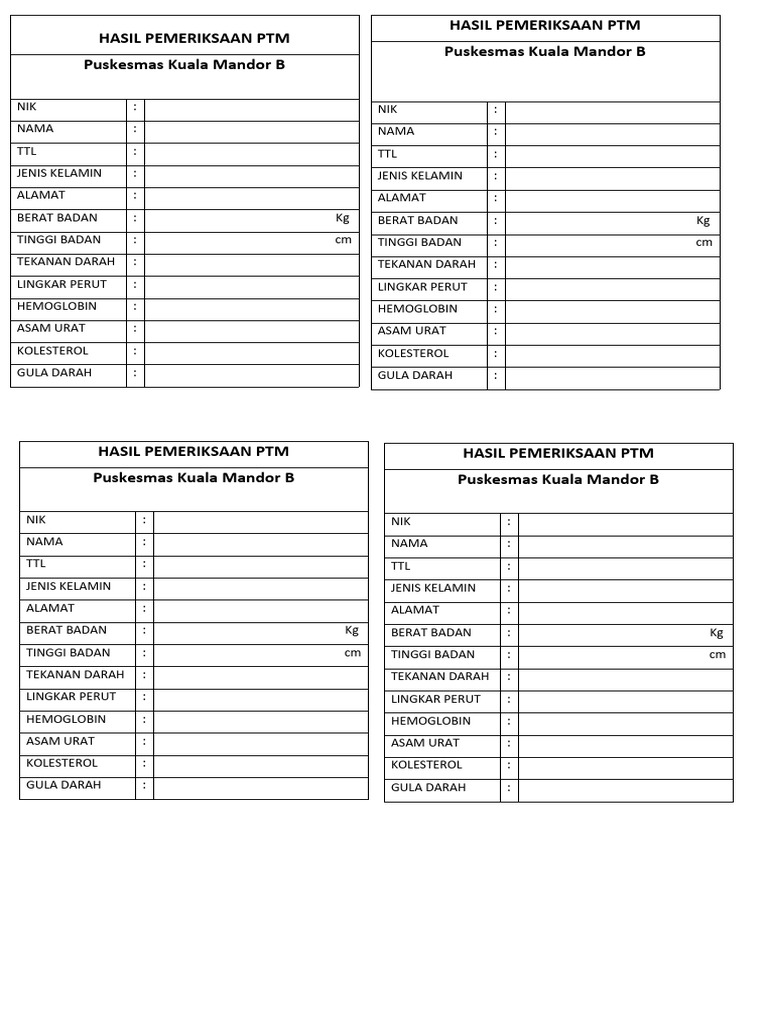 Form Hasil Pemeriksaan PTM | PDF