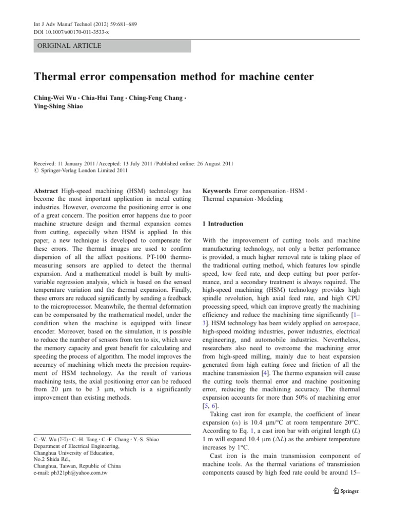 Thermal Error Compensation Method For Machine Center: Original Article ...