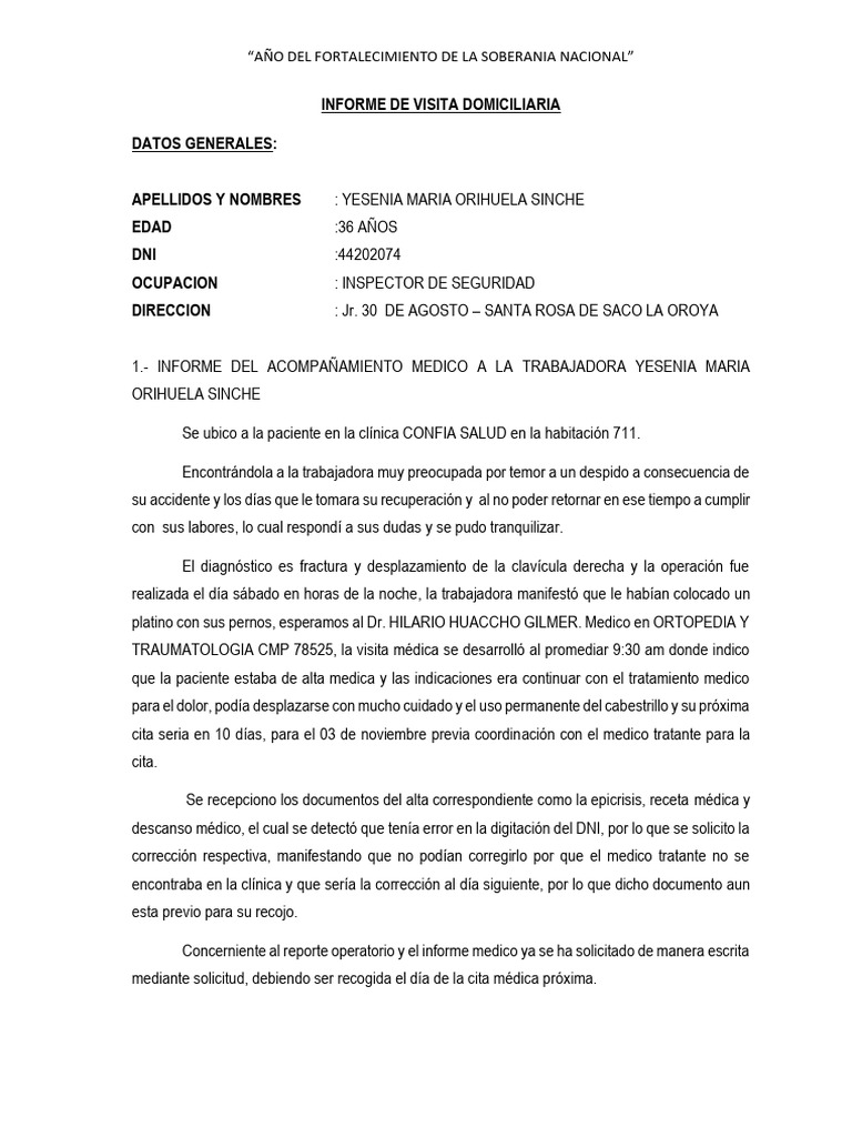 Informe de Visita Domiciliaria | PDF