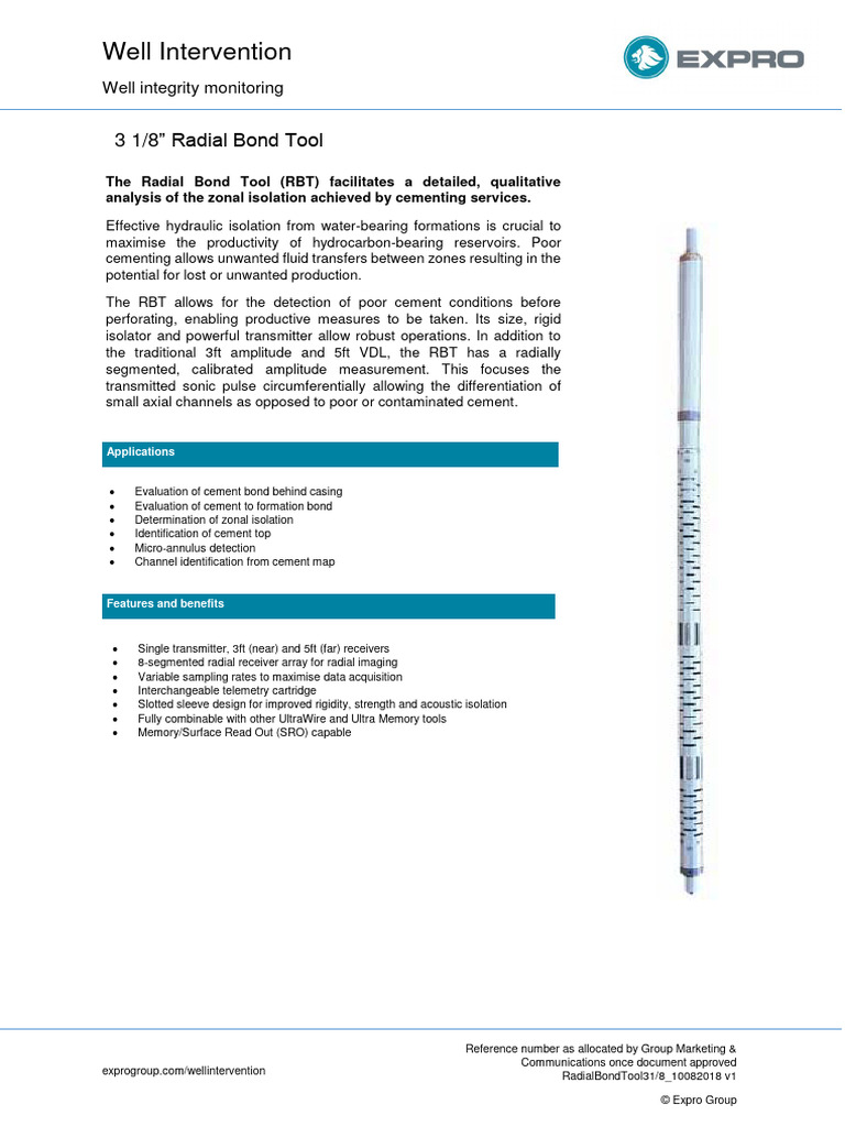 3 1-8 Inch Radial Bond Tool | PDF | Casing (Borehole) | Physical Sciences