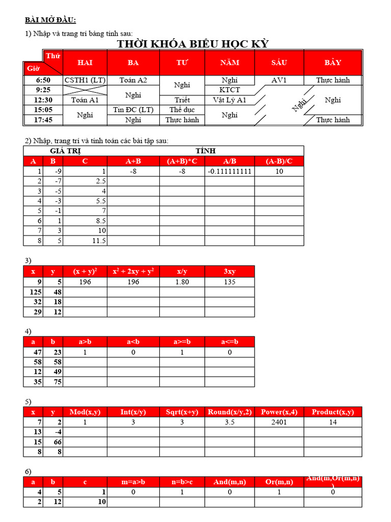 Bai Giai Bai Tap Excel Co Ban Update1 - t7HNj95JG7R7RzMsR Original | PDF