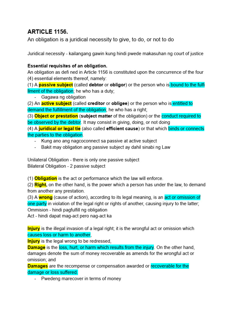 Oblicon 1 | PDF | Law Of Obligations | Damages