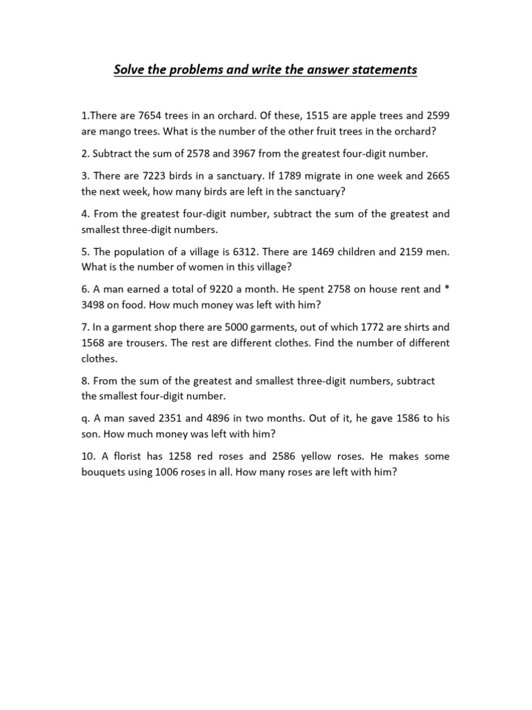 G3 Solve The Problems and Write The Answer Statements | PDF