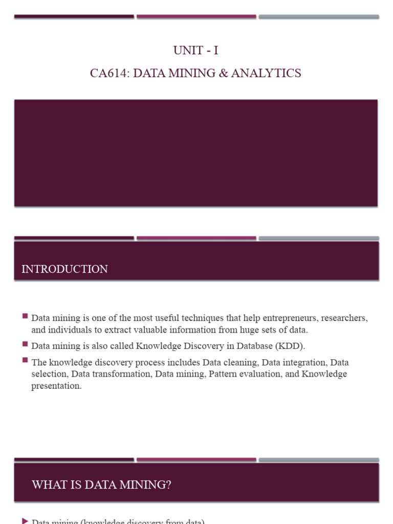 Unit - I | PDF | Data Mining | Data