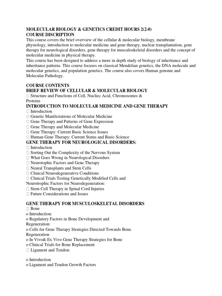 COURSE WORK MOLECULAR BIOLOGY & Genetics | PDF | Gene Therapy | Gene