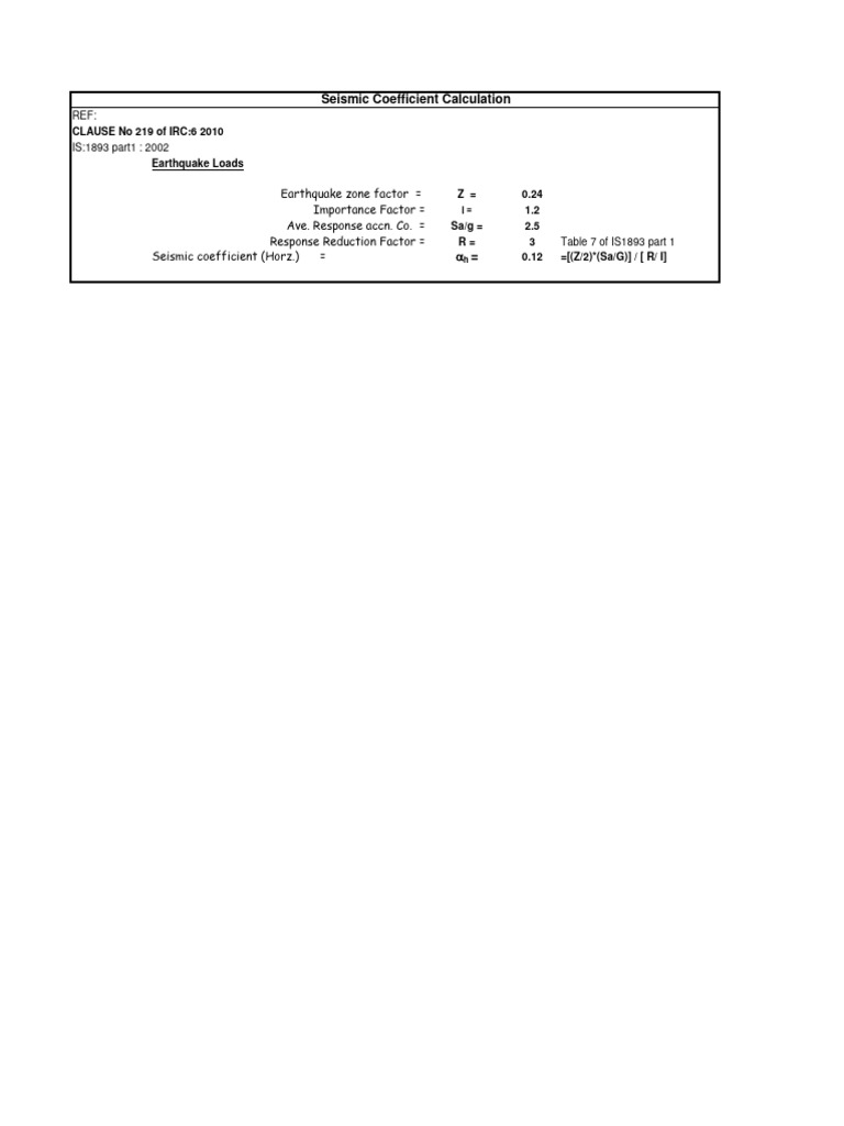 1 Annexure I Seismic Coefficient Calculation Pdf