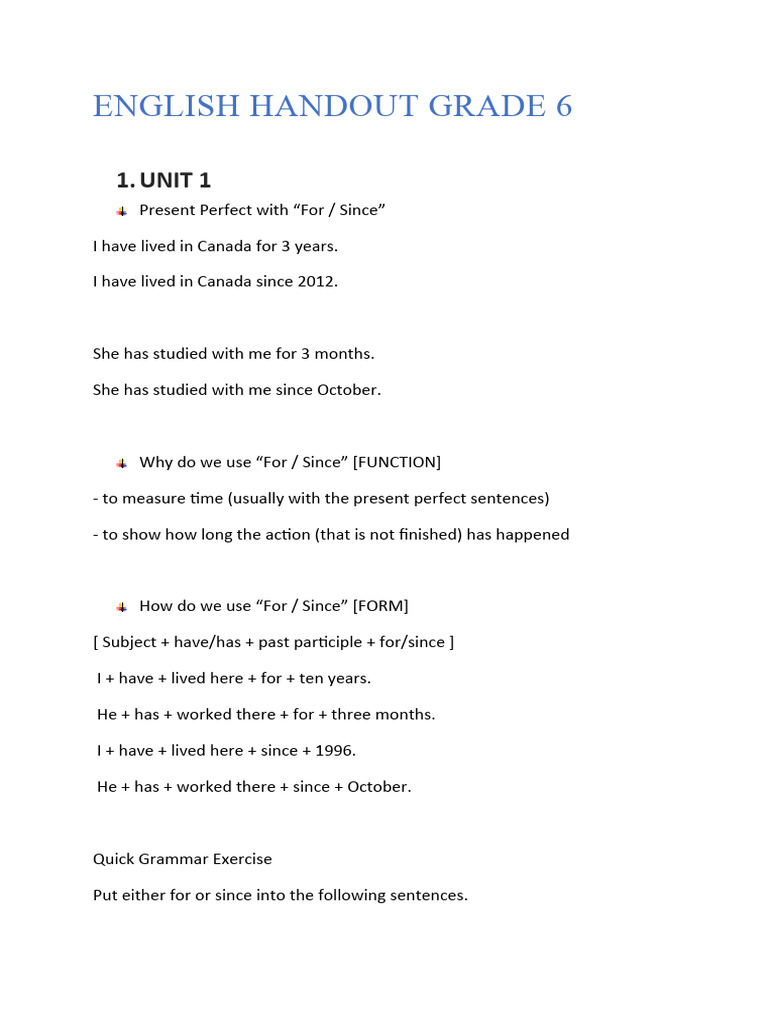 Handout English Grade 6 | PDF | Question | Verb