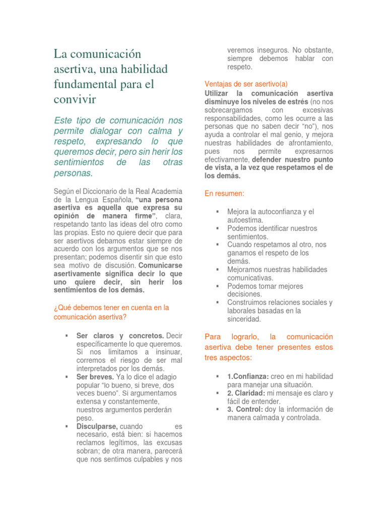 Comunicación Asertiva: Claves y Ejemplos | PDF | Comunicación | Las ...