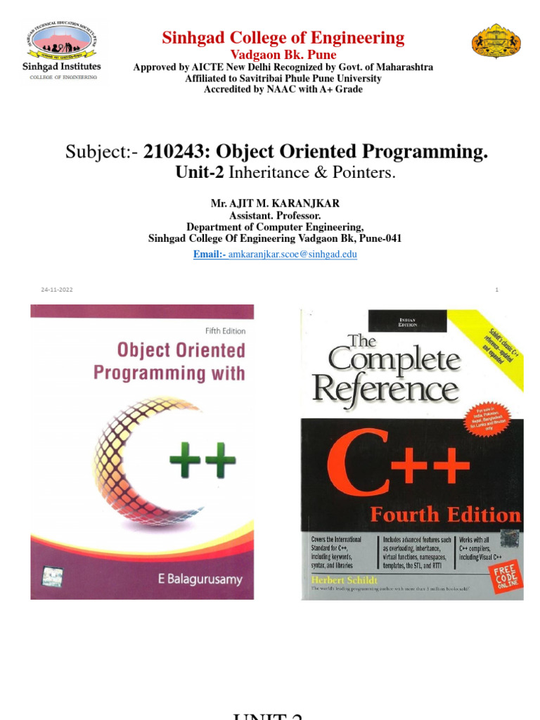 Unit-2 Inheritance & Pointers | PDF