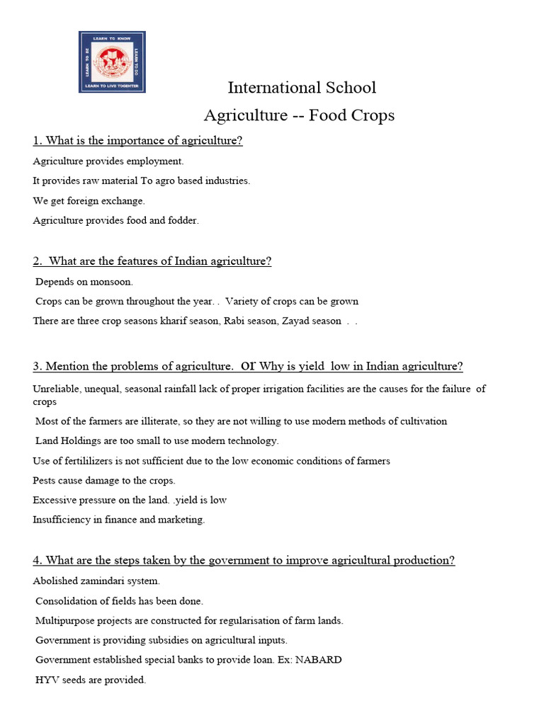 Agriculture Food Crops | PDF