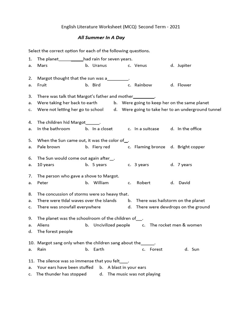 All Summer in A Day Google Forms | PDF