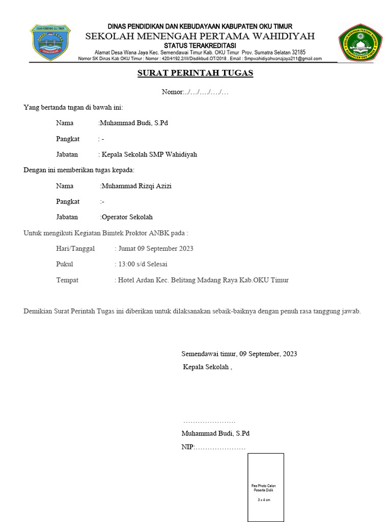 Contoh Format Surat Tugas Yang Berbentuk Lembaran Surat1 | PDF