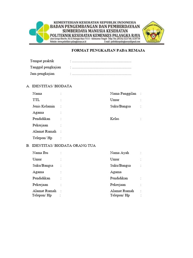 Format Pengkajian Pada Remaja | PDF
