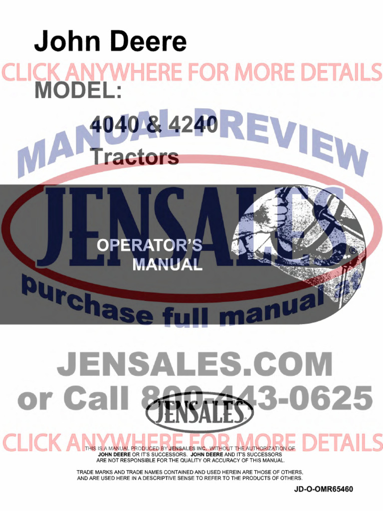 John Deere Tractor Operators Manual JD o Omr65460 | PDF