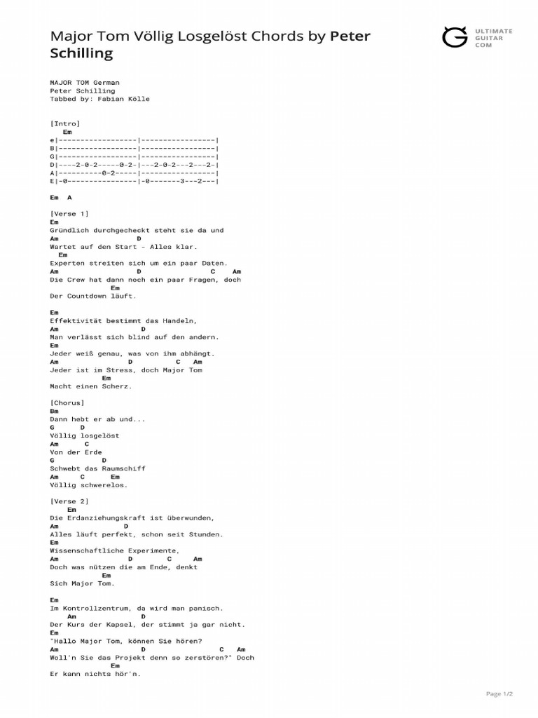 major tom völlig losgelöst chords | PDF