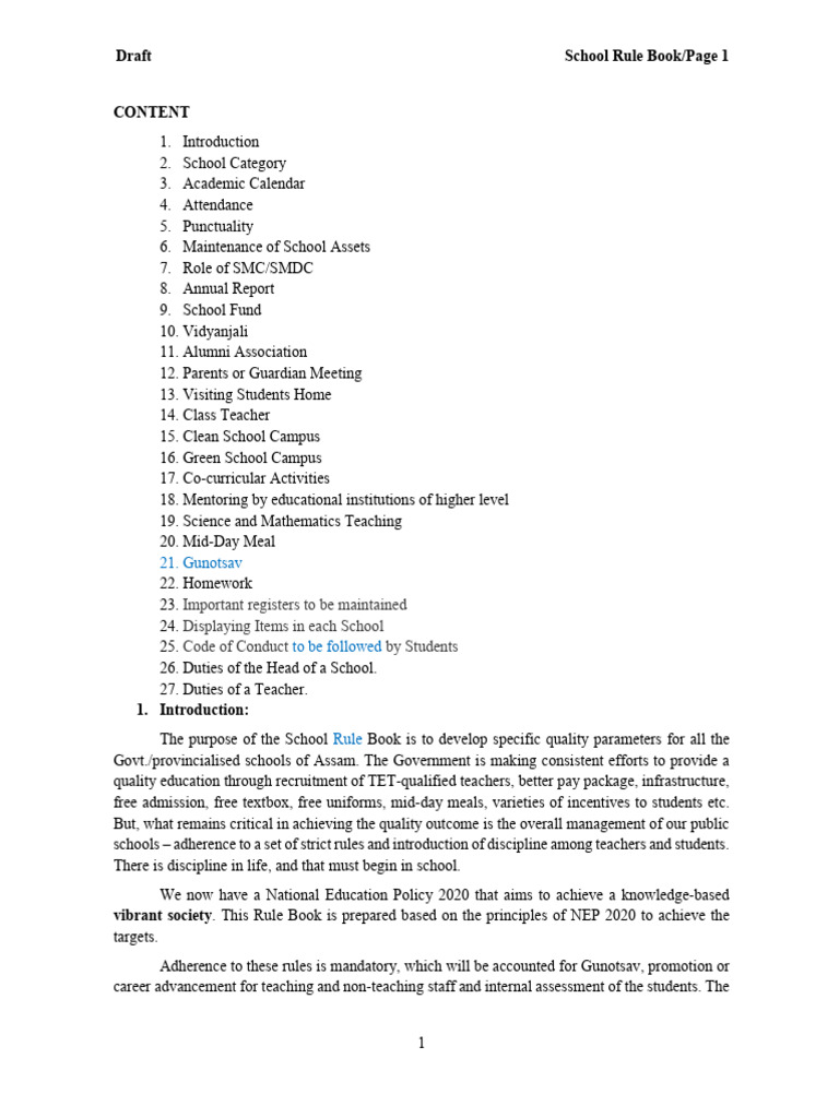 Draft School Rule Book 2023 | PDF