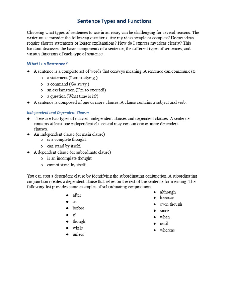 Sentence Types and Functions | PDF