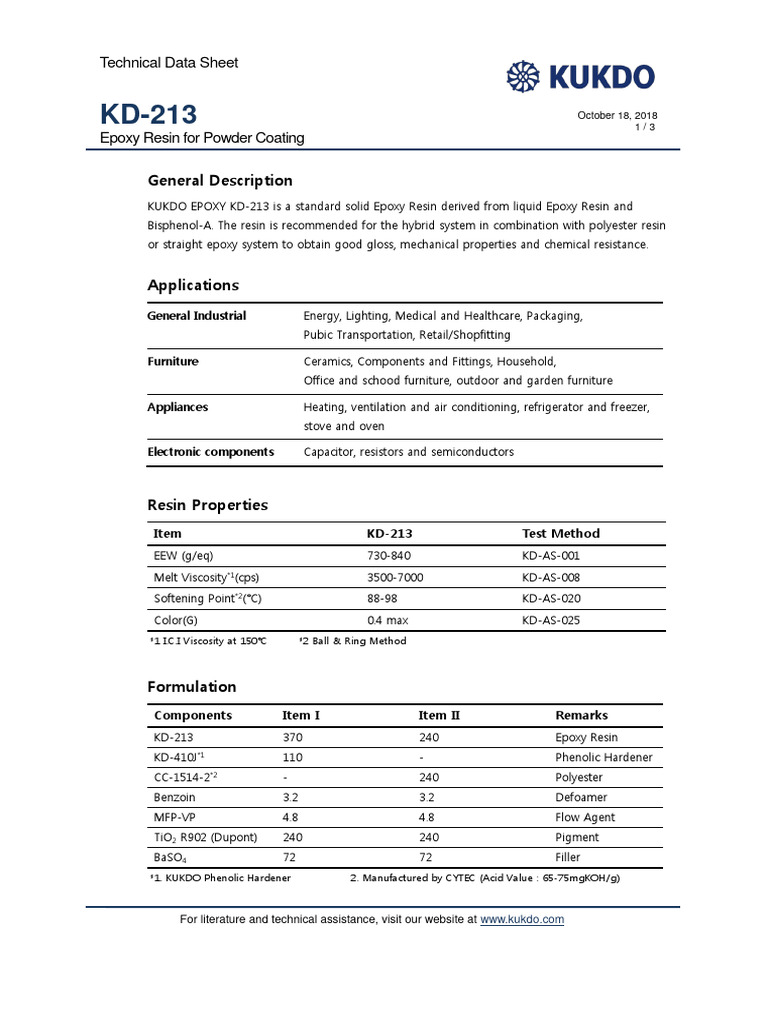 KD-213 TDS | PDF | Epoxy | Materials Science